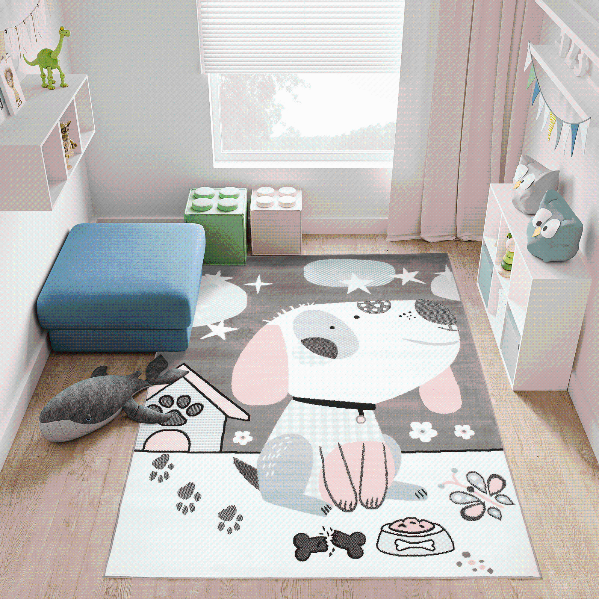 TAPISO Baby Tapis de Chambre Enfant Bébé Jeu Blanc Gris Rose Bleu Noir ...