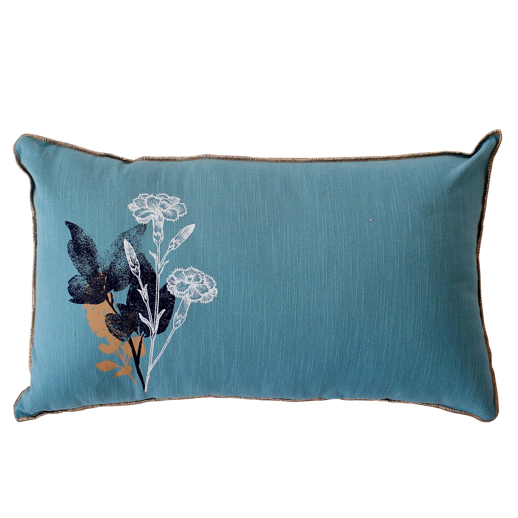Coussin fleuri vintage - Bleu azur - 30 x 50 cm - Coton | Leroy Merlin