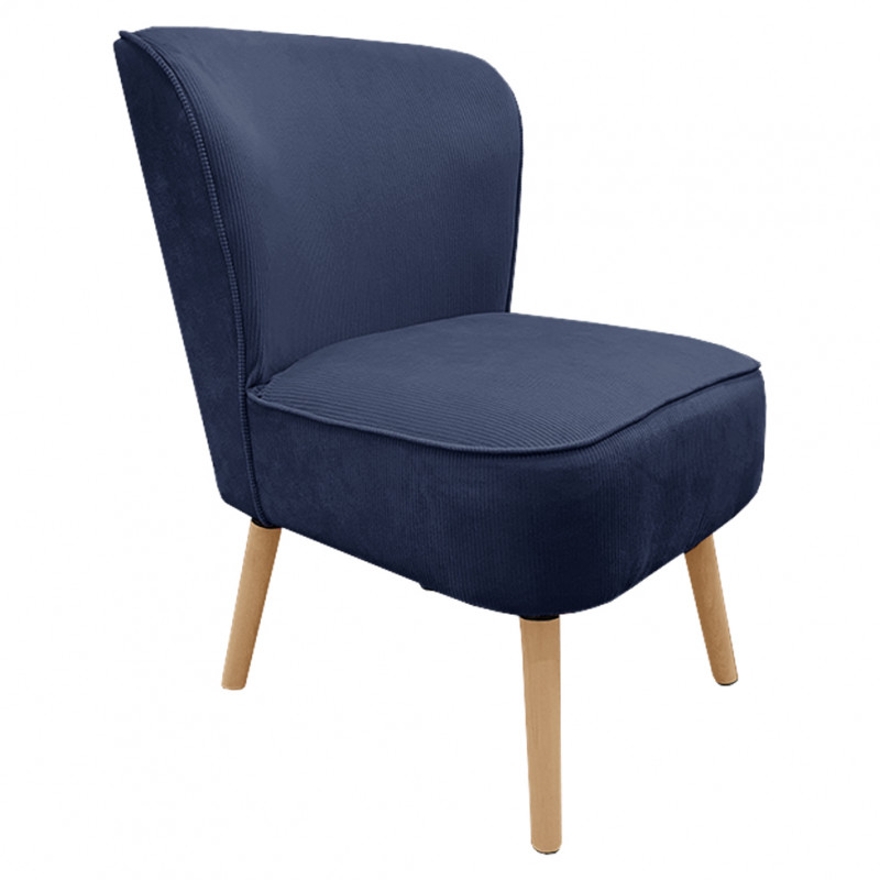 Petit fauteuil bas velours côtelé bleu inspiration crapaud - NATSU ...