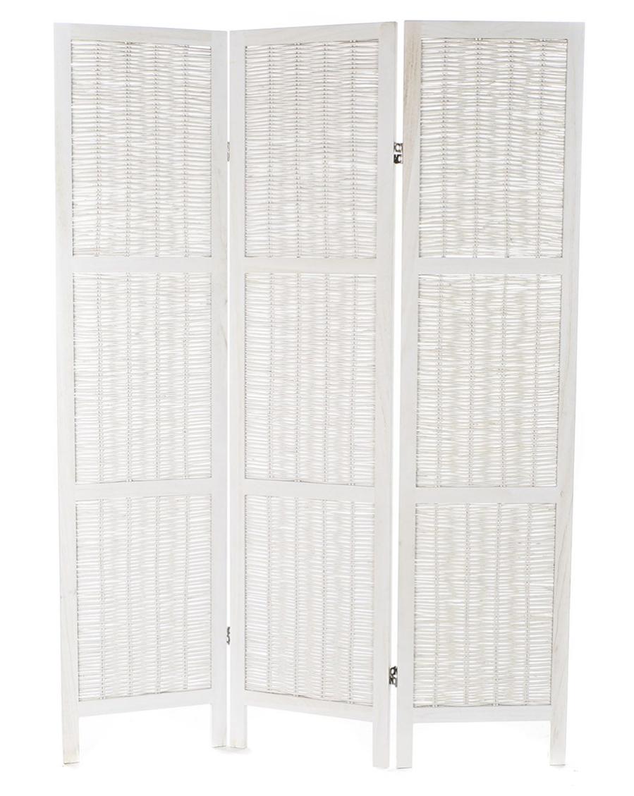 Paravent de 3 pans en paulownia et osier coloris blanc - Longueur 120 x ...