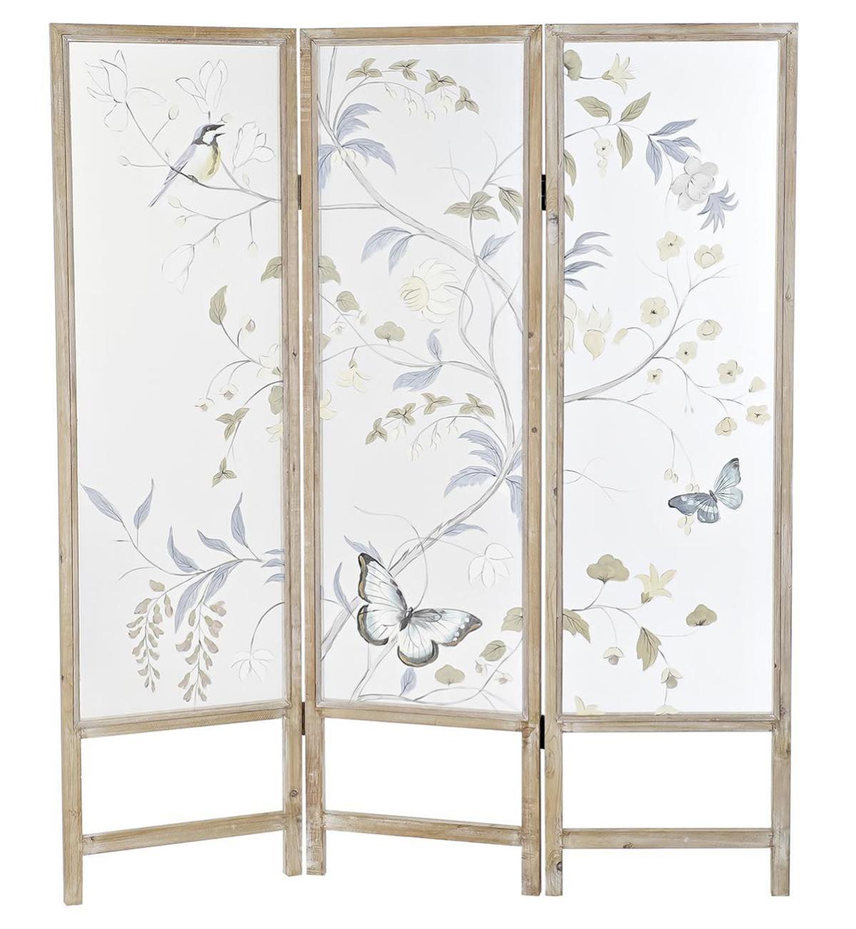 Paravent de 3 pans en MDF et nylon coloris blanc motif multicolore ...
