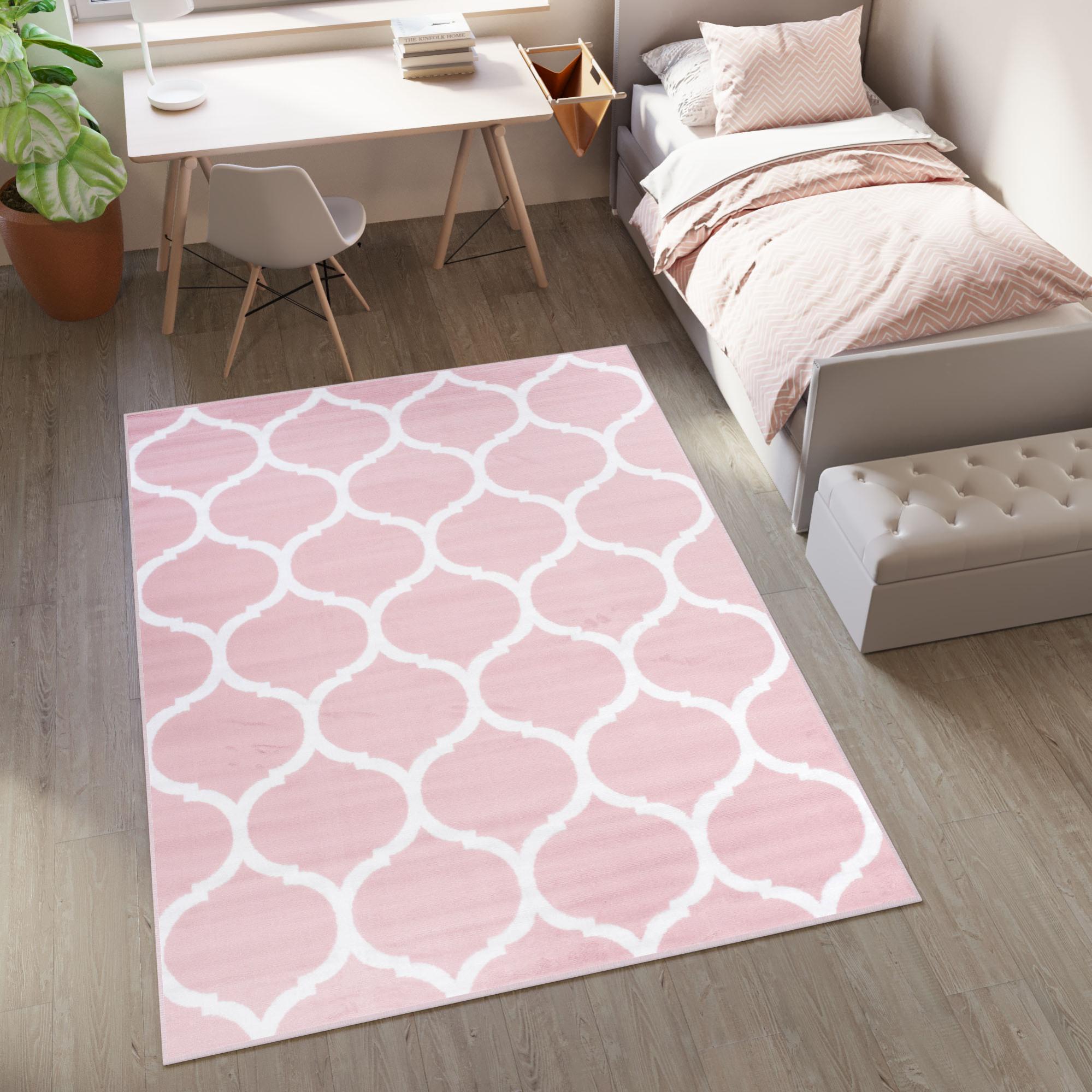 TAPISO Pinky Tappeto per Cameretta dei Bambini Rosa Bianco Treillis ...