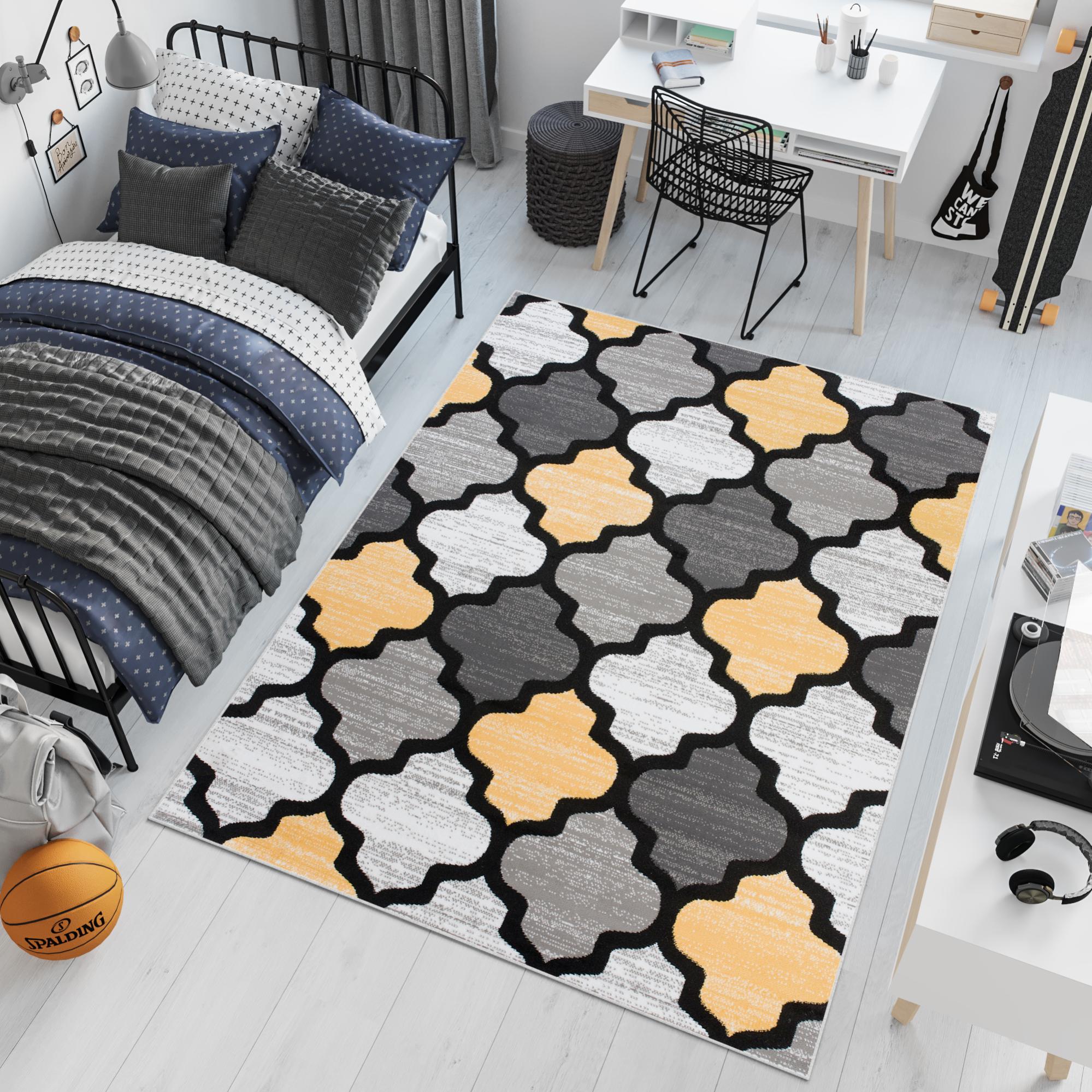 TAPISO Pinky Tapis de Chambre Enfant Bébé Moderne Jaune Gris Noir Géométrique Trèfle Jeu 80 x ...