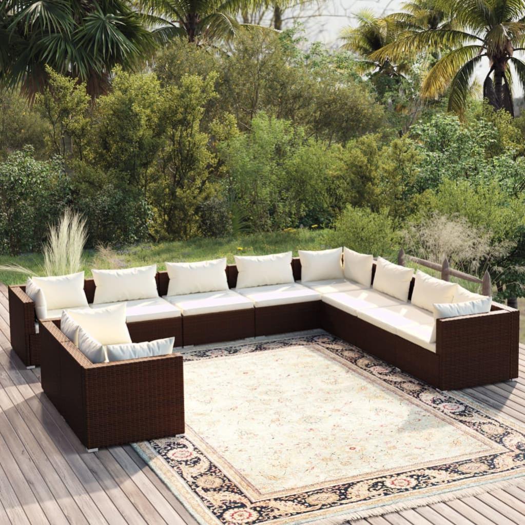 VidaXL Set Divani da Giardino 10 pz con Cuscini in Polyrattan Marrone ...