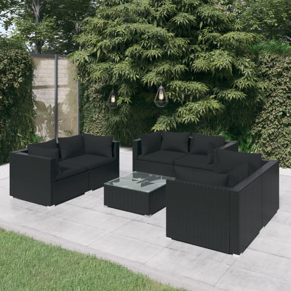 VidaXL Set Divani da Giardino 7 pz con Cuscini in Polyrattan Nero | Leroy Merlin