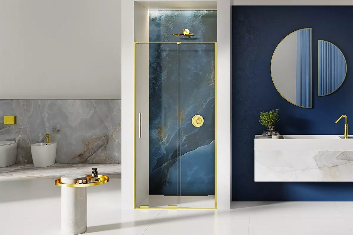 Porte De Douche Dorée 140 Cm 2 Volets Coulissante Gauche Hawaii Gold