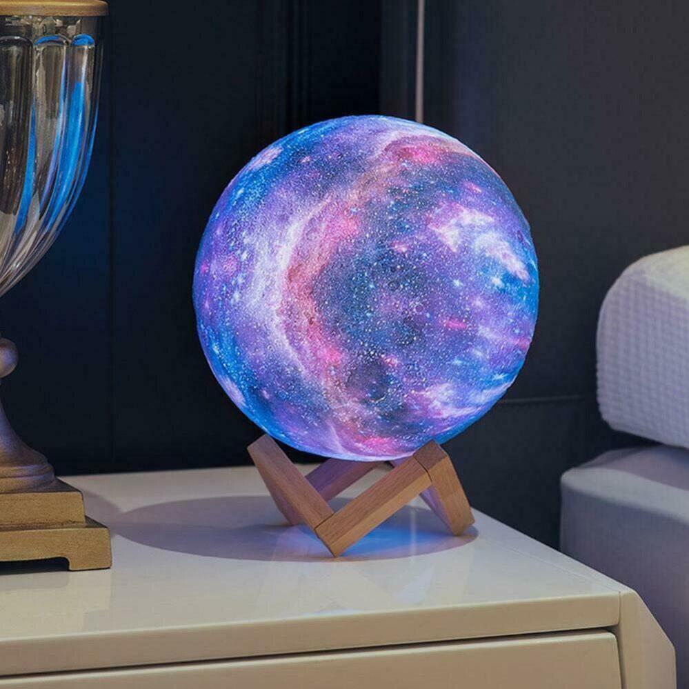 LAMPADA SFERA FORMA DI LUNA 3D . LED RGB COLORI GALAXY TOUCH ...