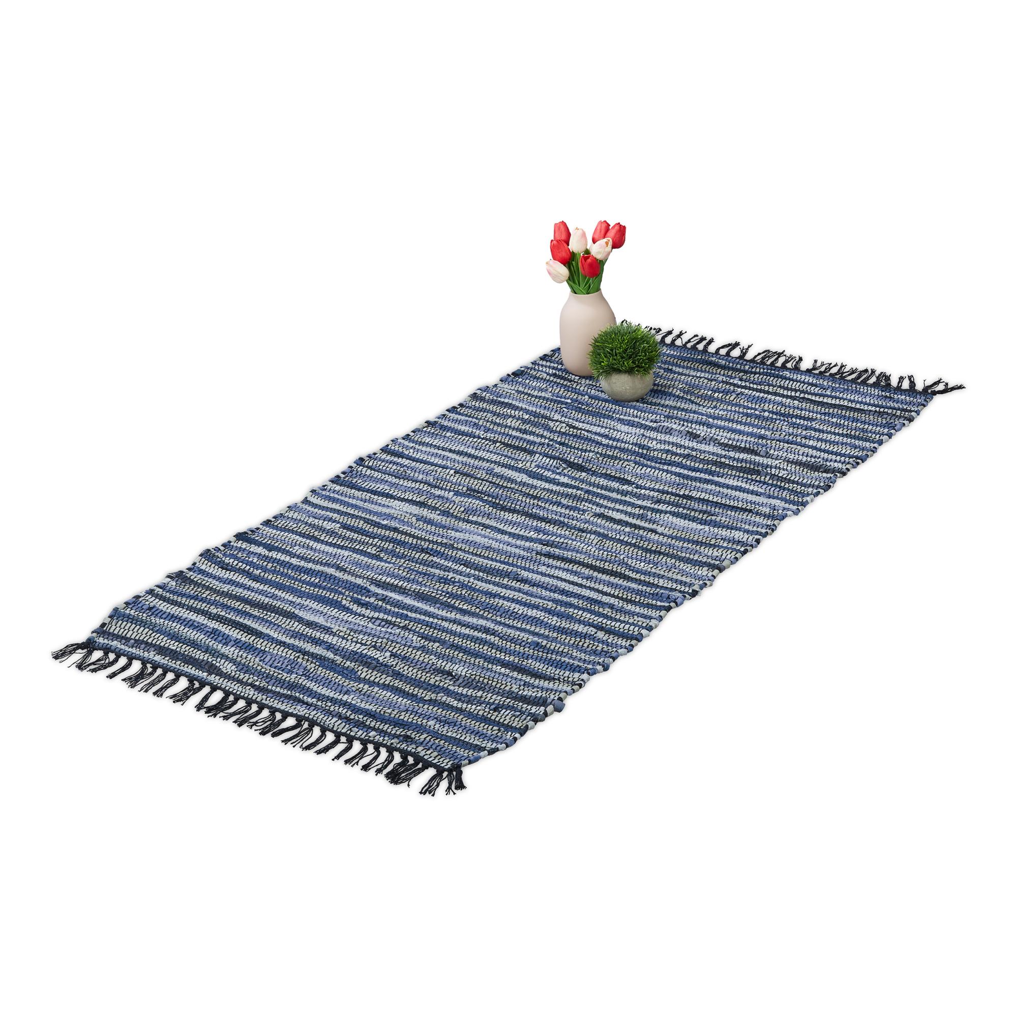 Relaxdays Tappeto in Cotone e Pelle con Frange, 70 x 140 cm, Salotto e ...