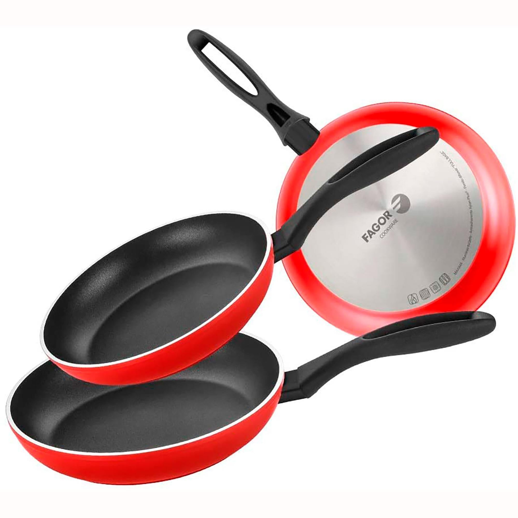 Set Poêles à Frire Induction 20-24-28 cm Aluminium Forgé Antiadhésif sans PFOA FAGOR Rouge ...