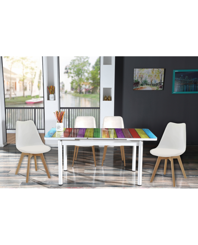 Tavolo da sala bianco allungabile in vetro temperato colorato 130-170cm ...