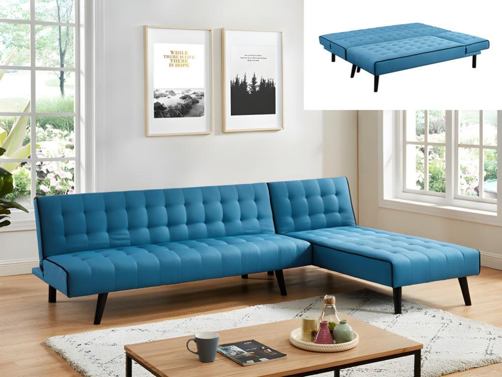 Canapé modulable convertible BAYOU en tissu - Bleu et passepoil noir ...