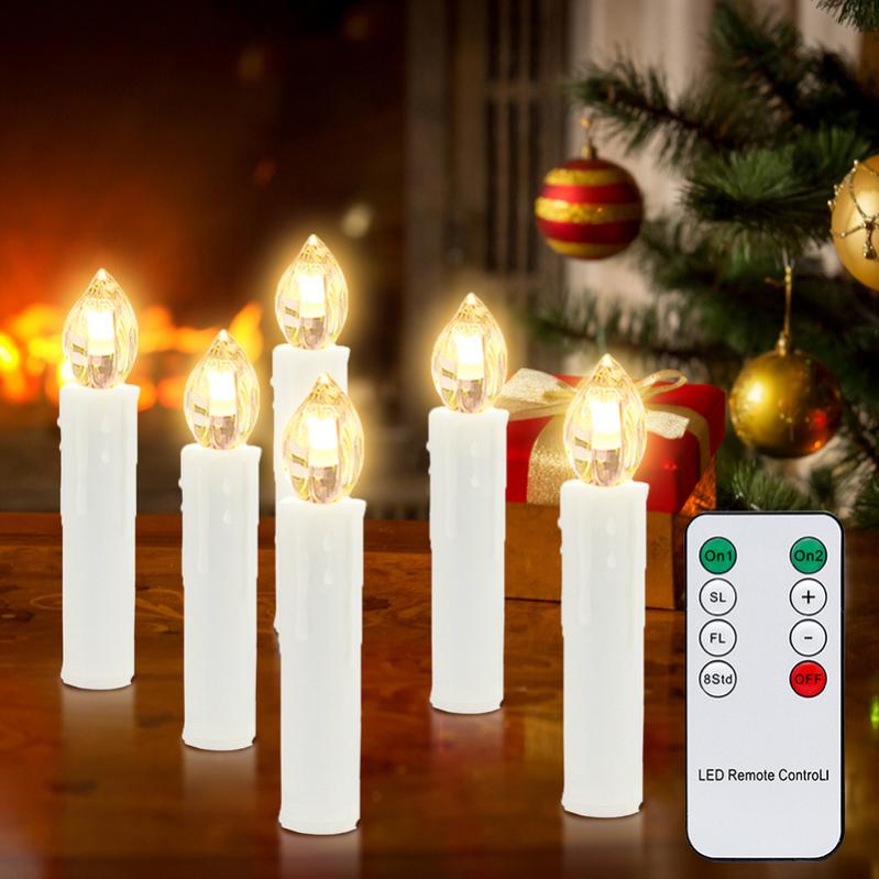 10 bougies de Noël à LED Bougies de Noël sans fil avec minuterie Blanc chaud | Leroy Merlin