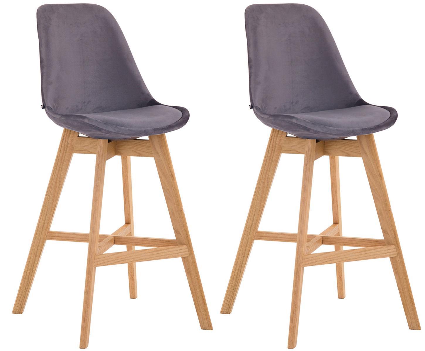 Lot de 2 tabourets de bar chaise haute design moderne en velours gris ...