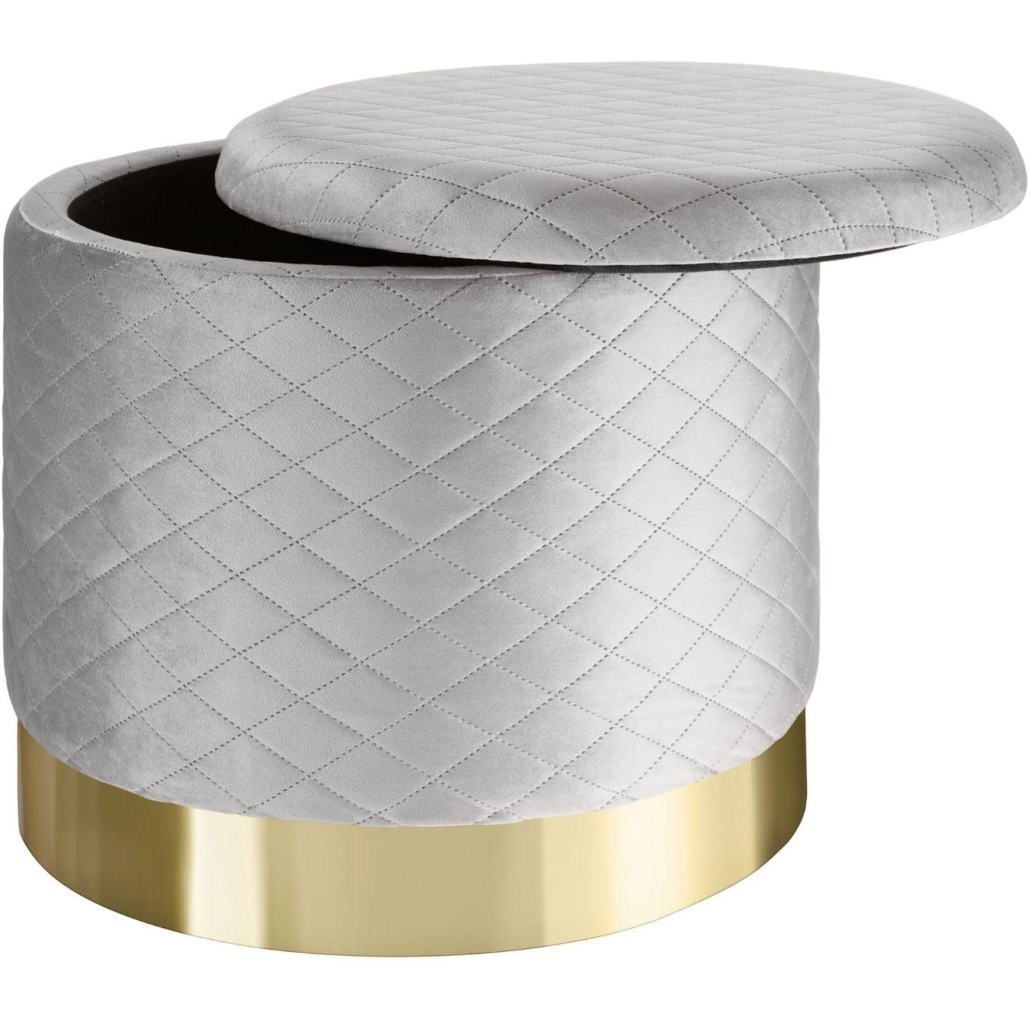 Pouf tabouret siège coffre de rangement aspect velours matelassé gris ...