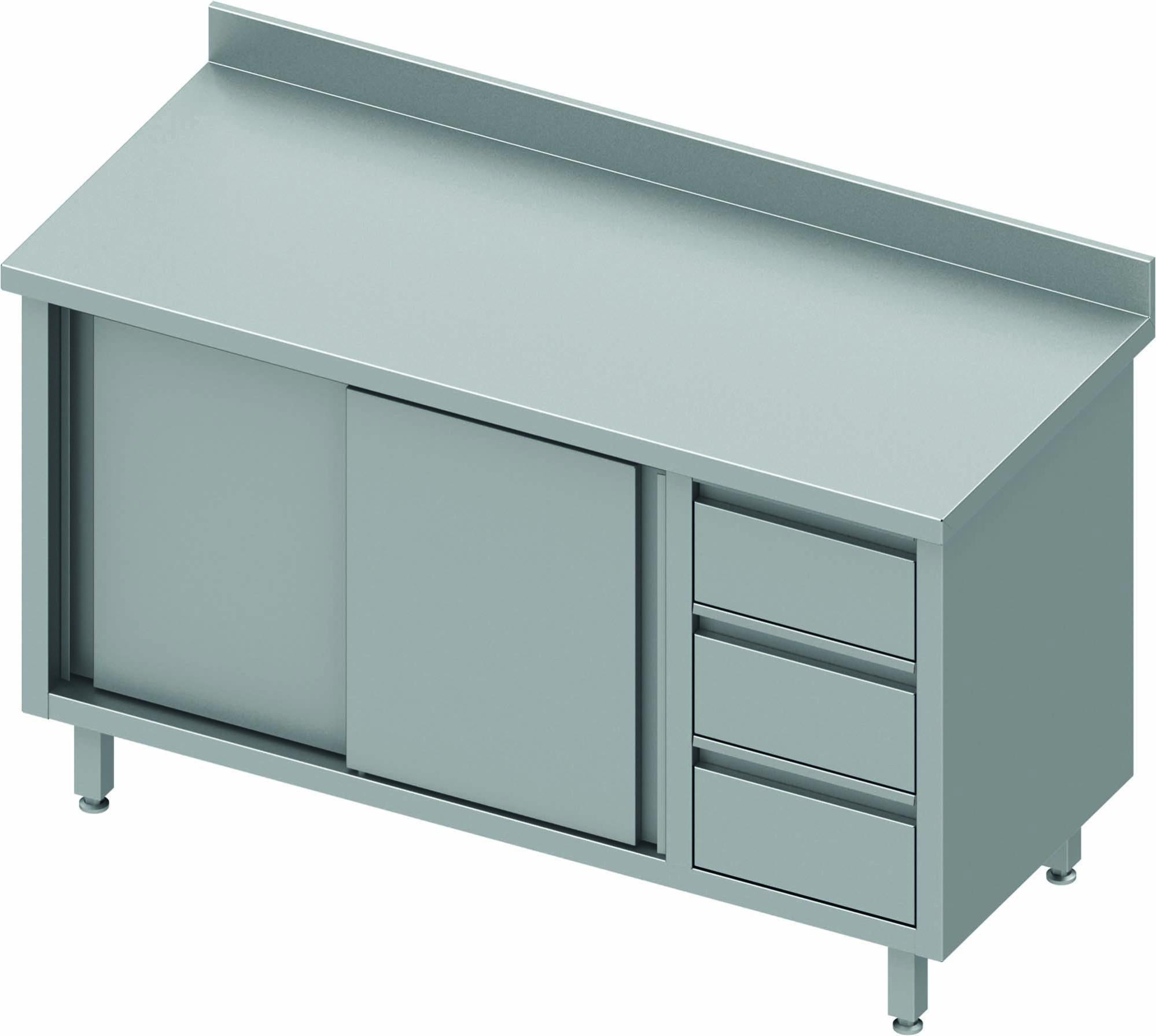 Table Armoire Inox Adossée - 2 Portes & 3 Tiroirs - Gamme 600 ...
