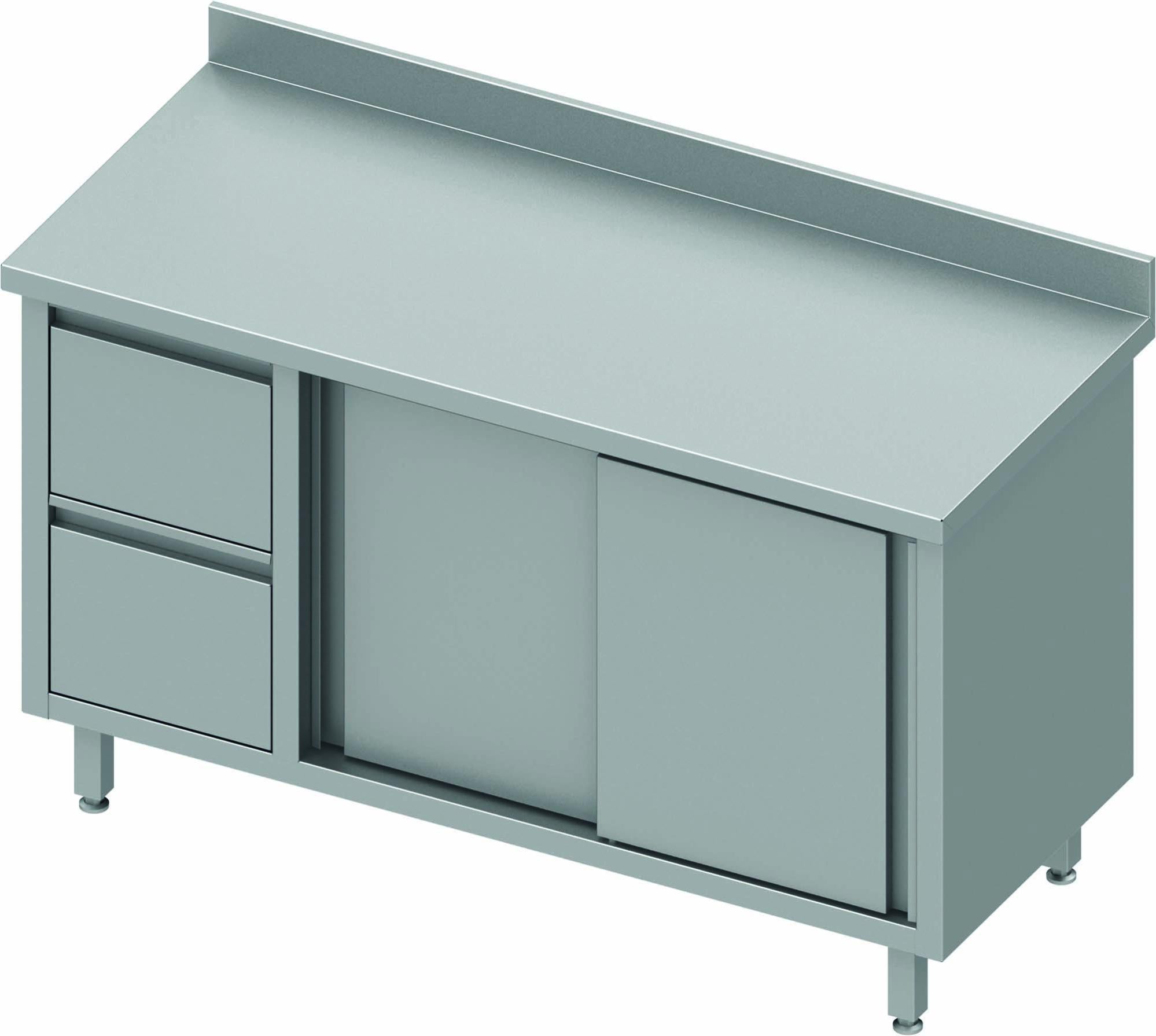 Table Armoire Inox Adossée - Porte Coulissante & 2 Tiroirs - Gamme 600 ...