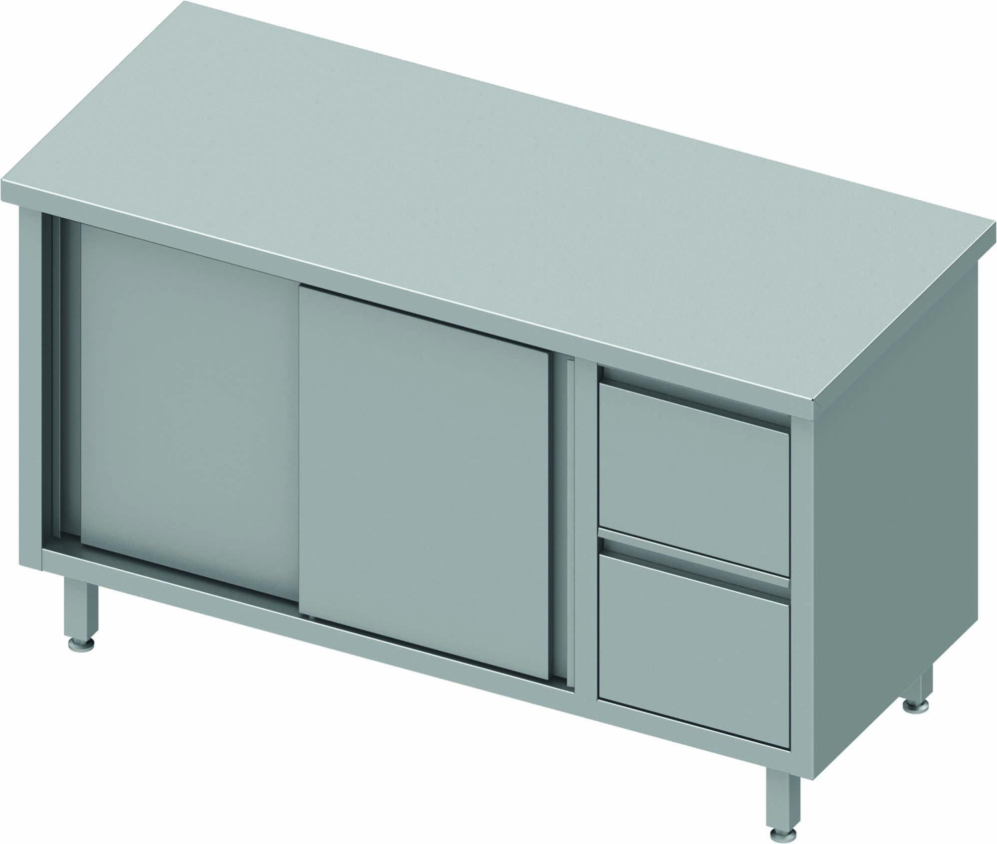 Table Armoire Inox - Porte Coulissante à Gauche & 2 Tiroirs - Gamme 600 ...