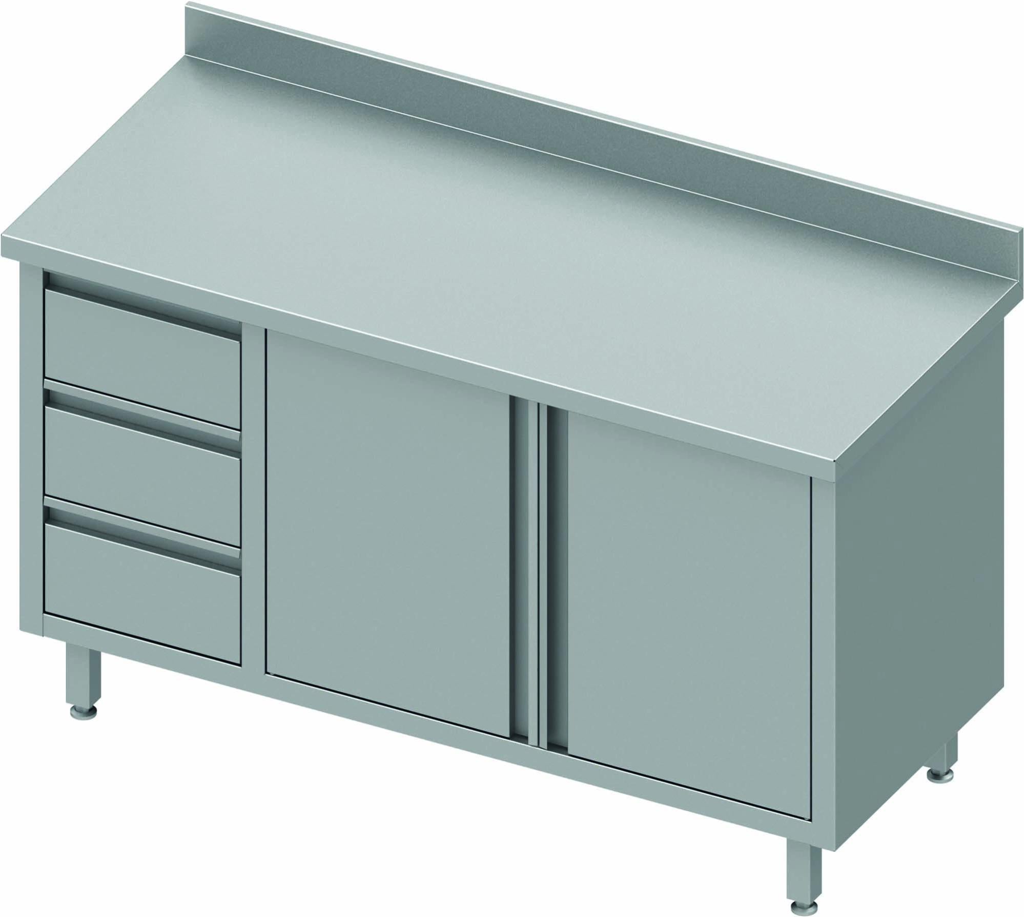 Table Armoire Inox Adossée - 2 Portes & 3 Tiroirs - Gamme 600 ...
