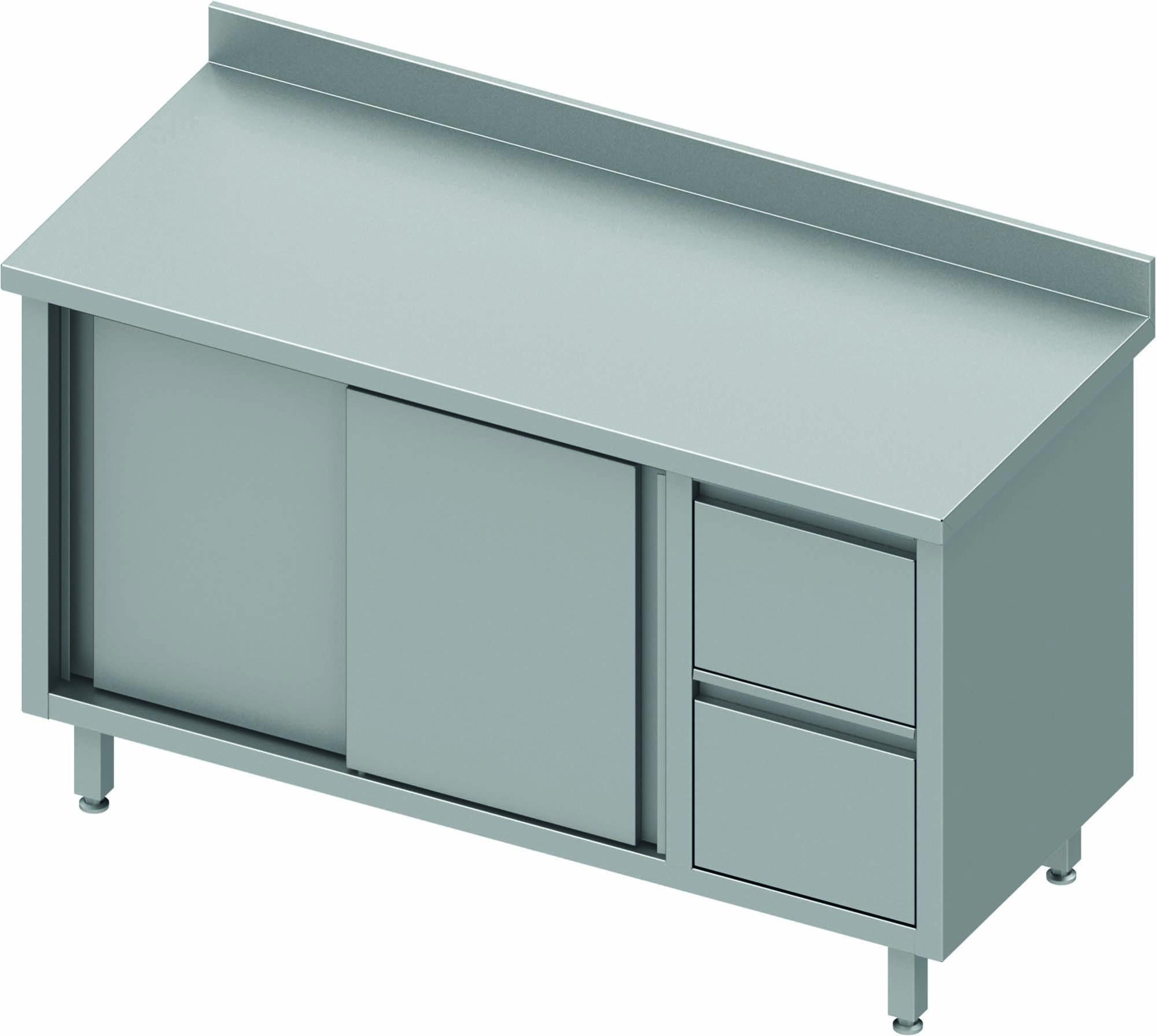 Table Armoire Inox - Porte Coulissante & 2 Tiroirs à Droite - Gamme 600 ...