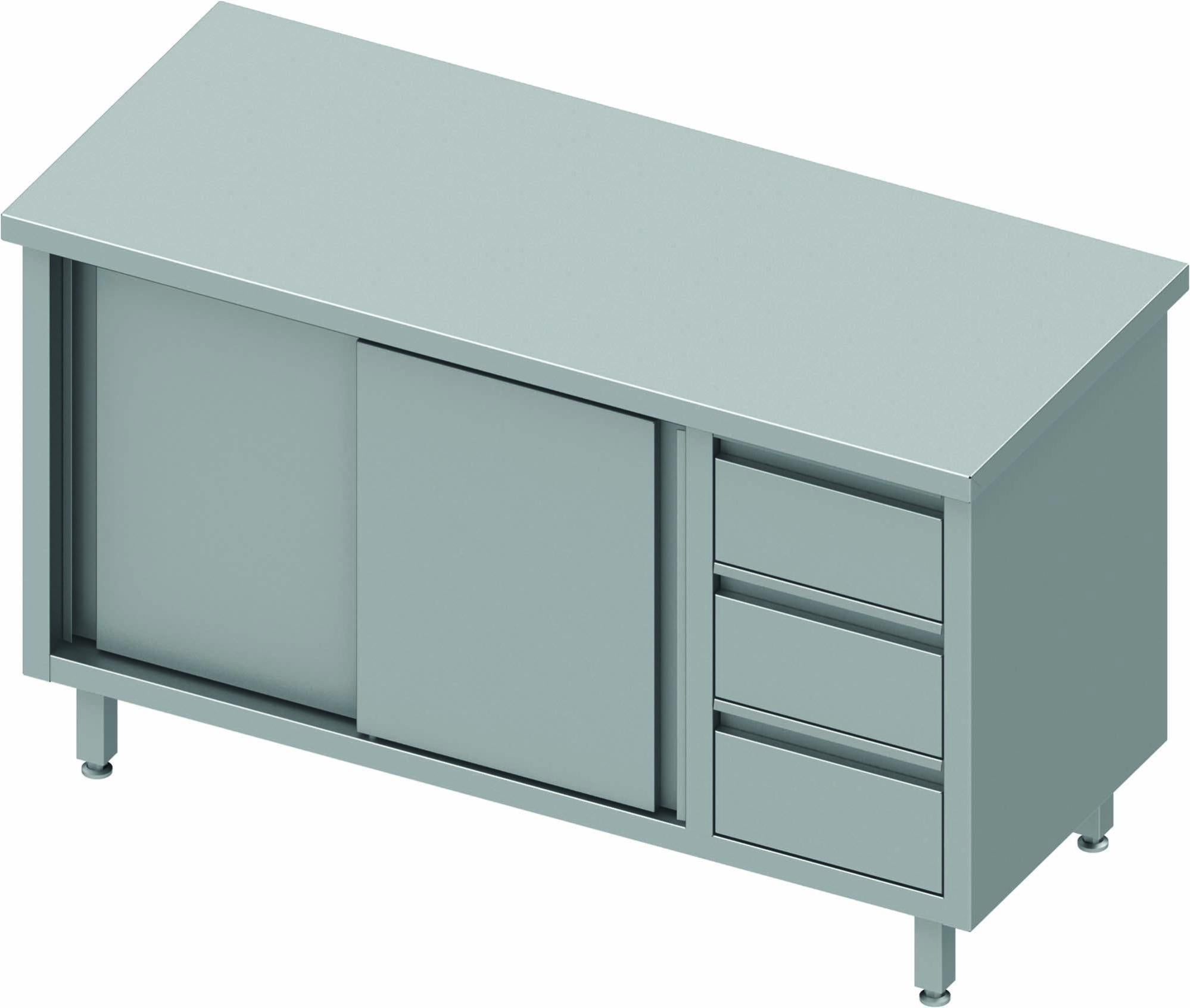 Table Armoire Inox - 2 Portes Coulissantes & 3 Tiroirs - Gamme 600 ...