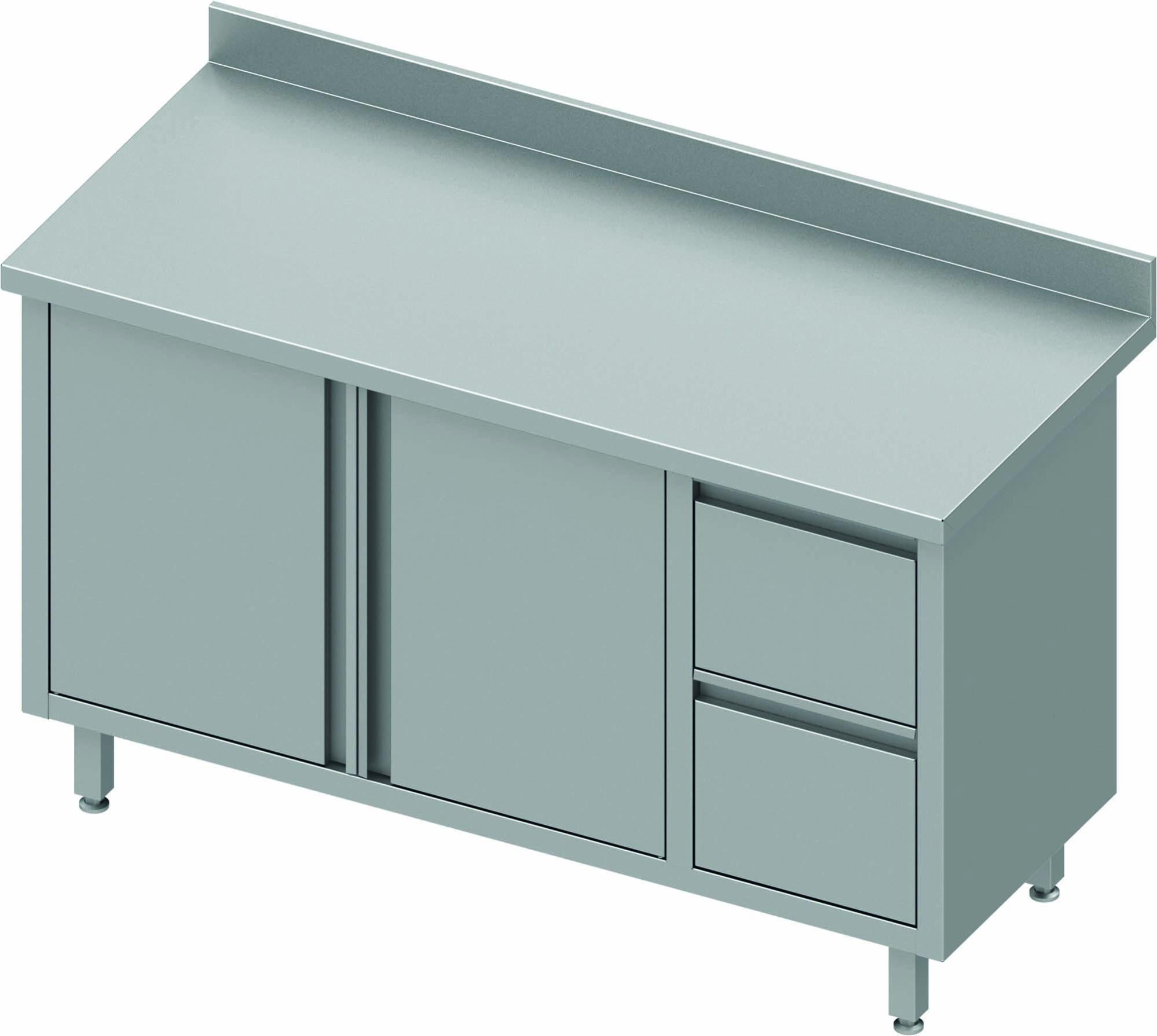 Table Armoire Inox Adossée - 2 Portes Battantes & Tiroirs - Gamme 600 ...