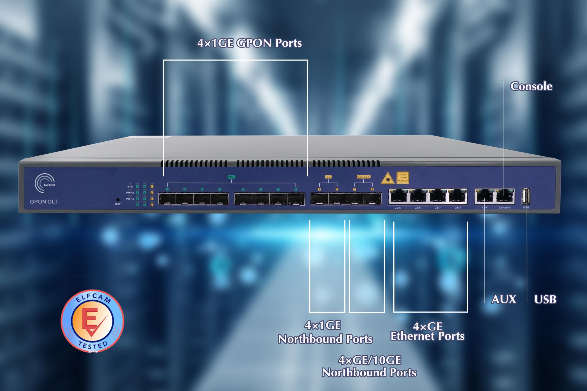 Elfcam® - GPON OLT 8 Ports PON2X 10G SFP+ Ports, 2X SFP Ports, 6X RJ45 Ports, Mettre a Jour ...