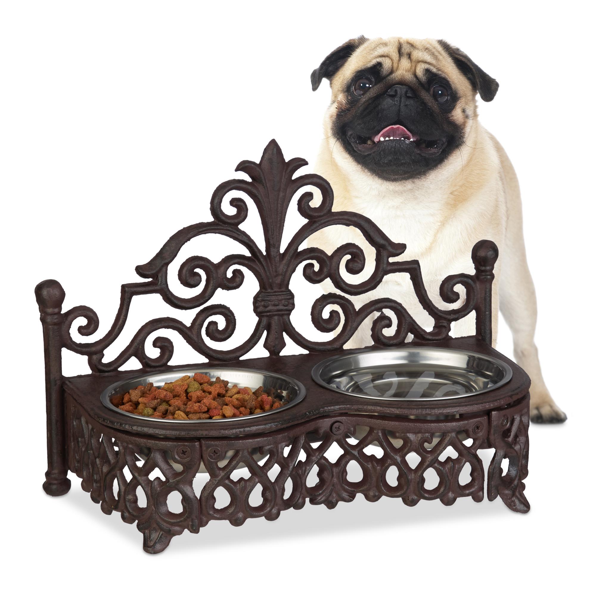 Relaxdays Supporto Ciotole per Cani, Vintage, Ghisa, Set di Scodelle ...