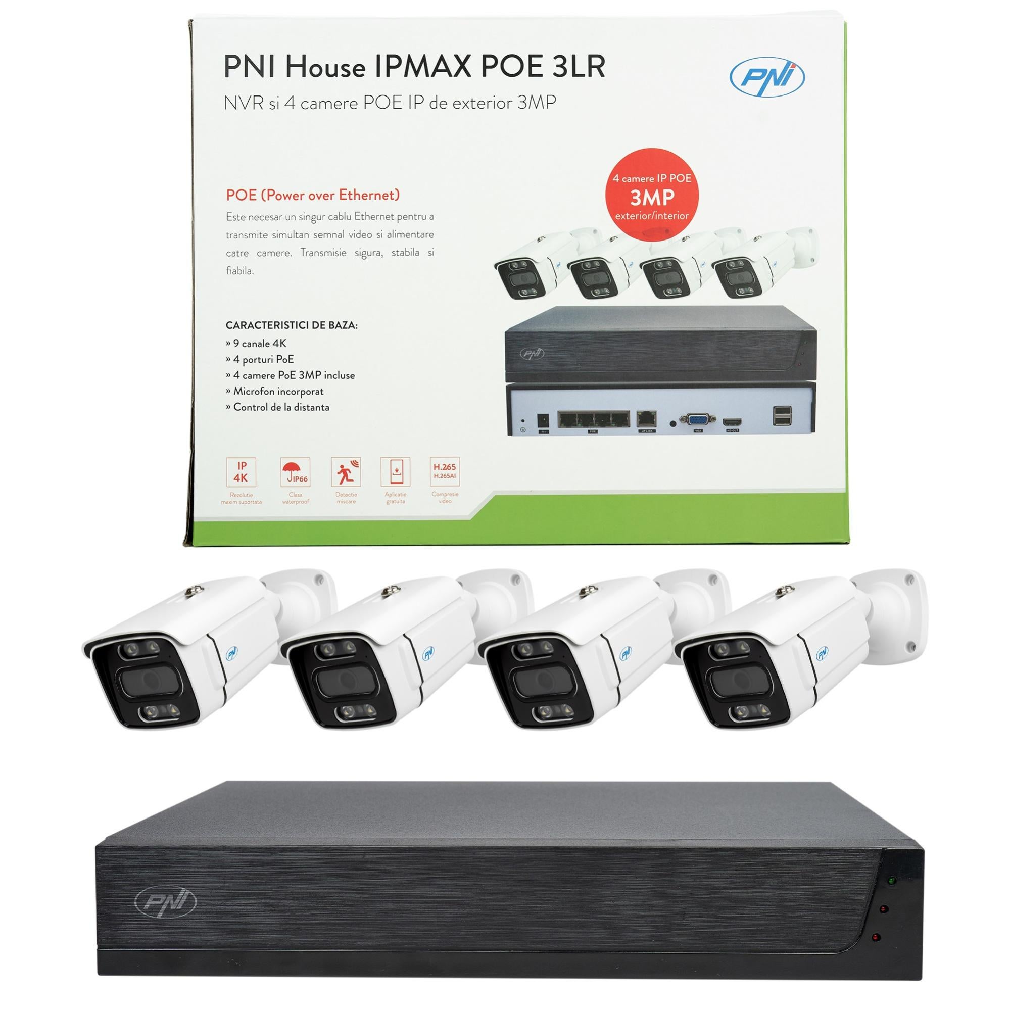 Kit de vidéosurveillance PNI House IPMAX POE 3LR, NVR avec 4 ports POE ...
