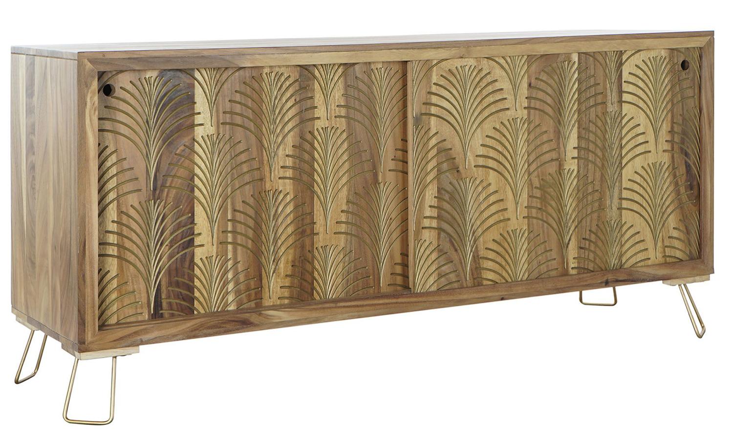 Buffet meuble de rangement en bois de sheesham et métal coloris naturel ...