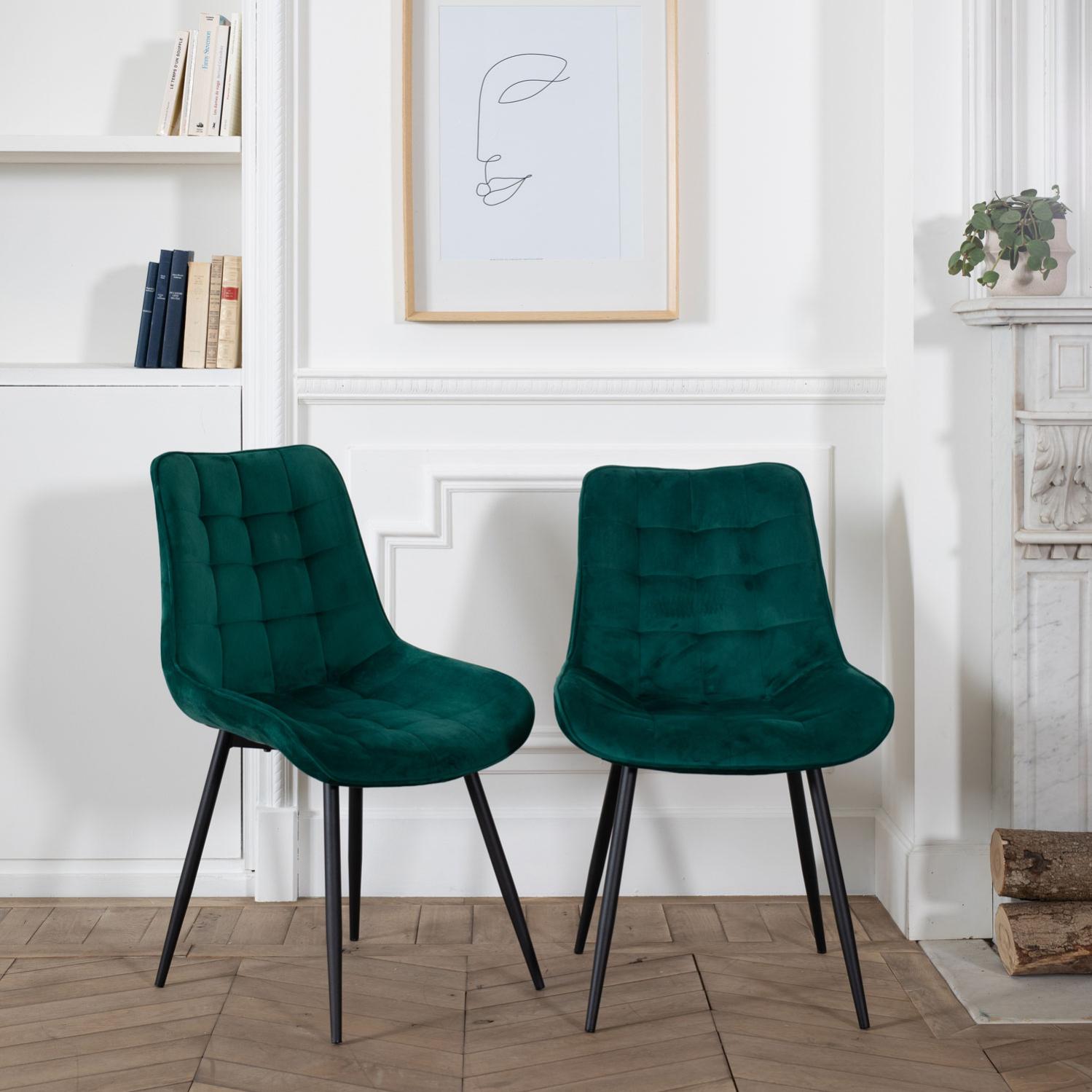 Lot de 2 chaises en velours LOUISE vertes | Leroy Merlin