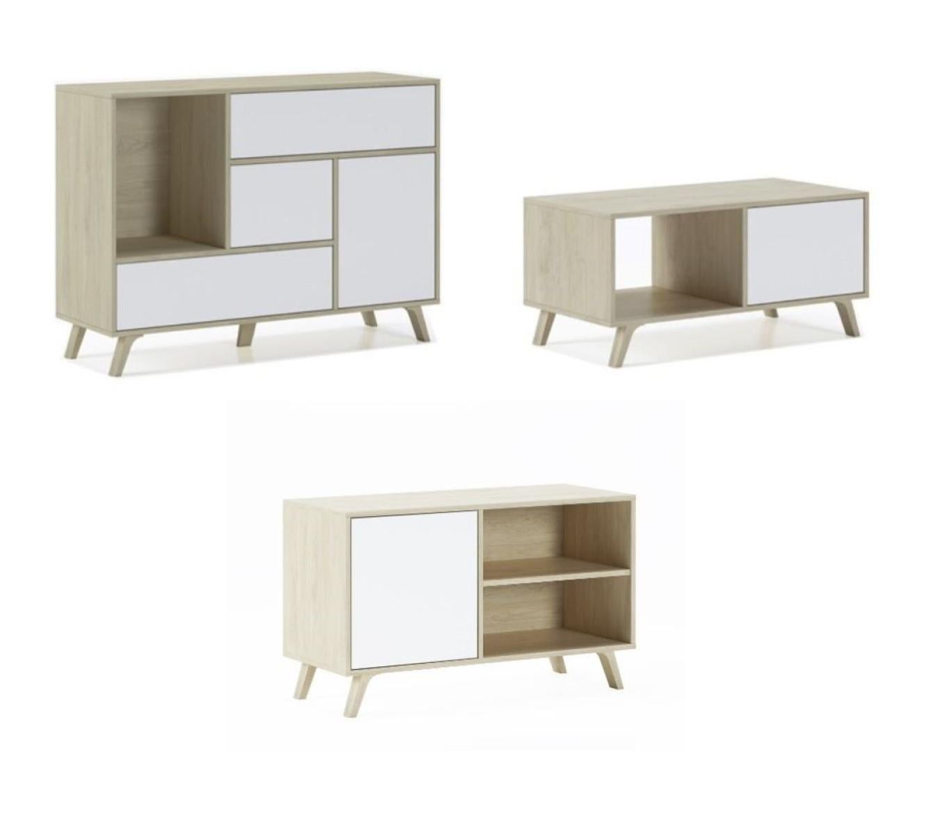 Ensemble Wind, Buffet-Meuble tv100-Table basse, couleur Chêne - Blancs ...