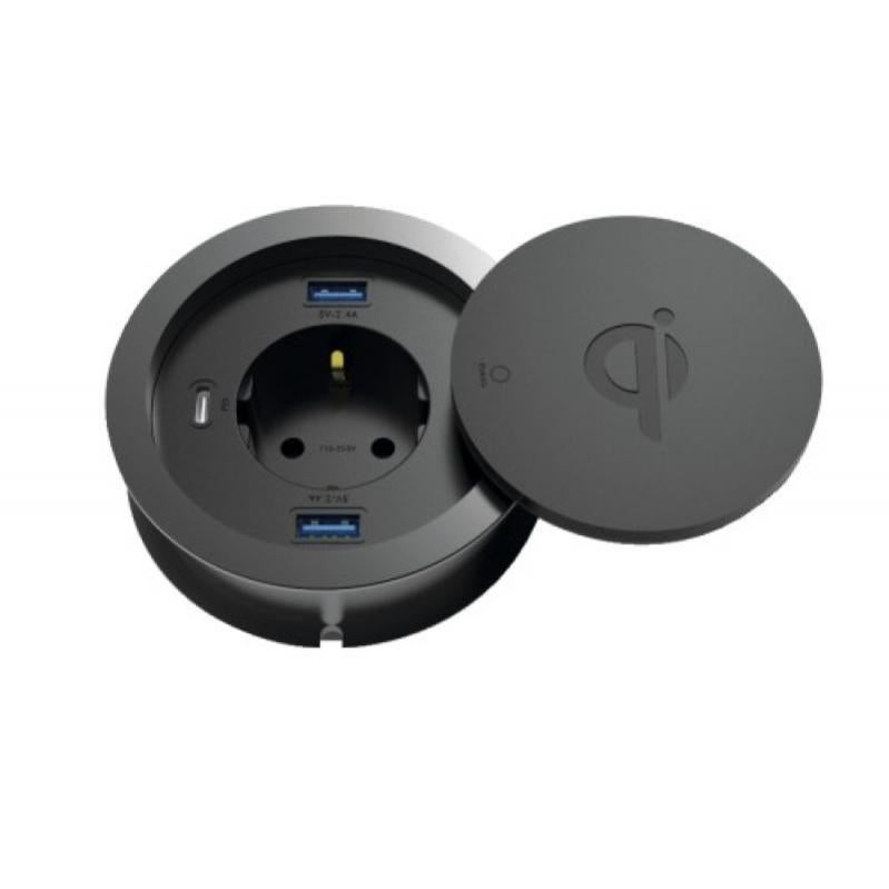 Chargeur multifonction Ø 80 mm FR80 - Induction Qi + 2 USB + 1 USB TYPE ...