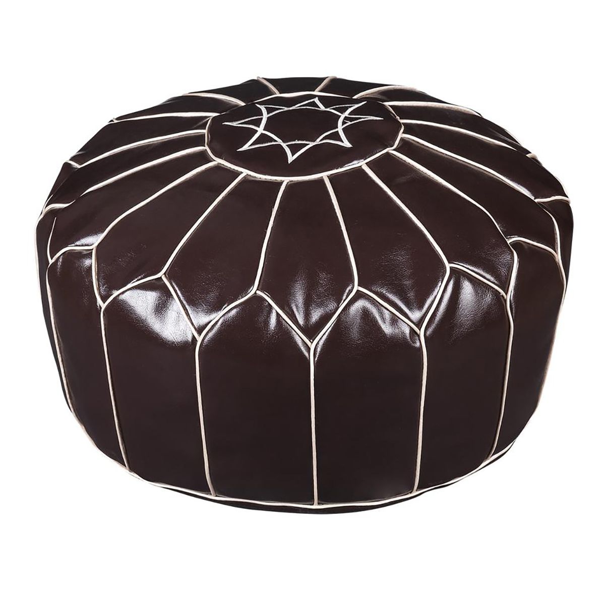 DRISS - Pouf Rond de Sol en Simili Cuir Marron | Leroy Merlin
