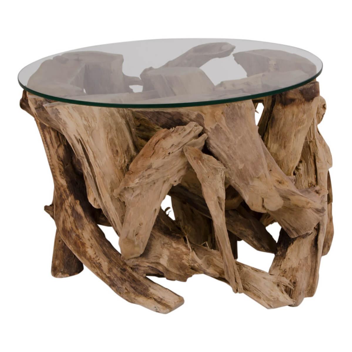RAMA - Table Basse Ronde Ø60cm Teck Brut et Plateau Verre | Leroy Merlin