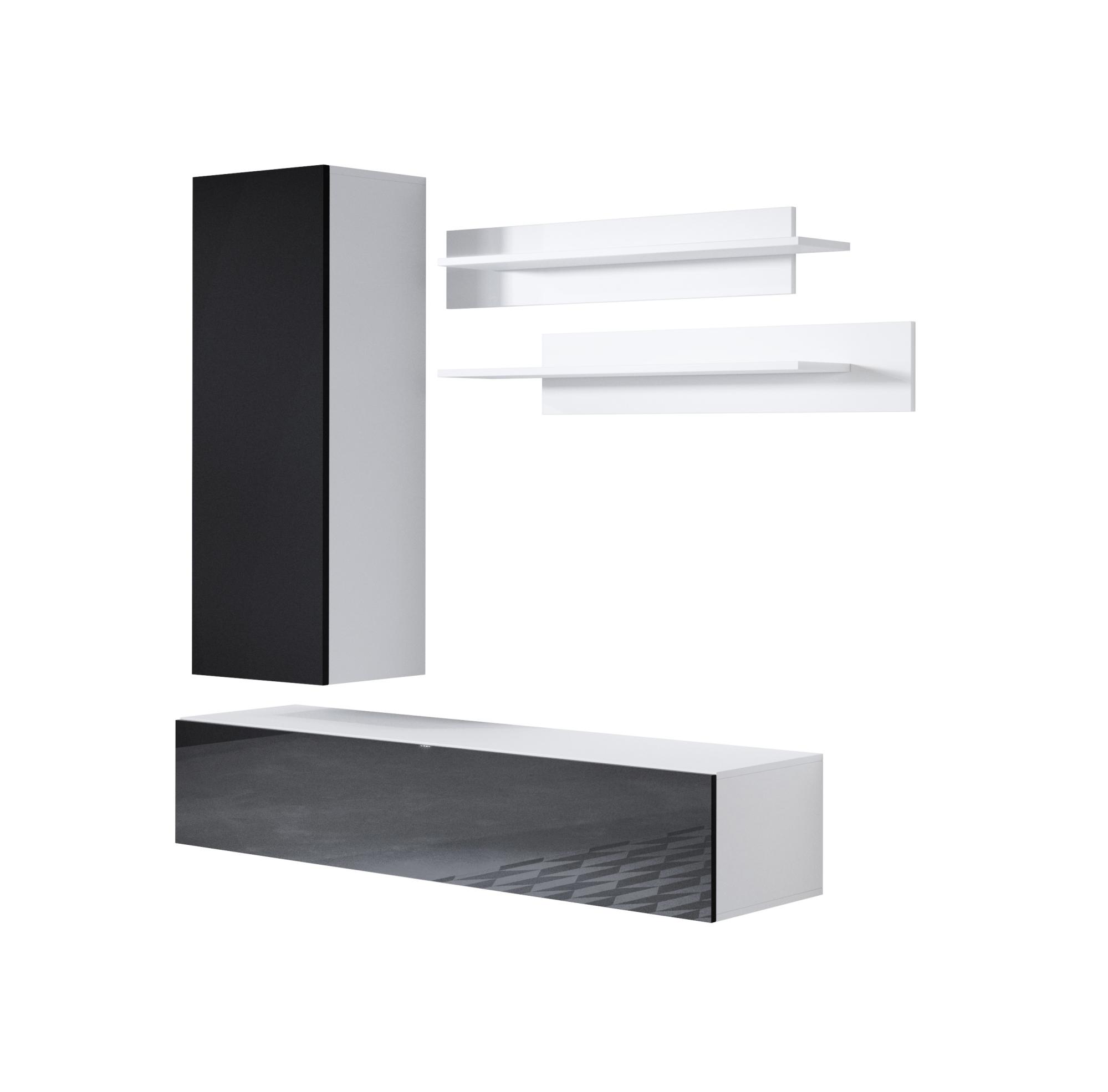 Mobile Da Soggiorno Bianco E Nero Finitura Lucida 160cm Luke 4c