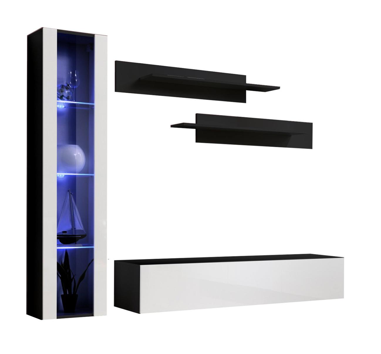 Mobile Da Sogiorno Nero E Bianco Finitura Lucida Led 220cm Nora 2