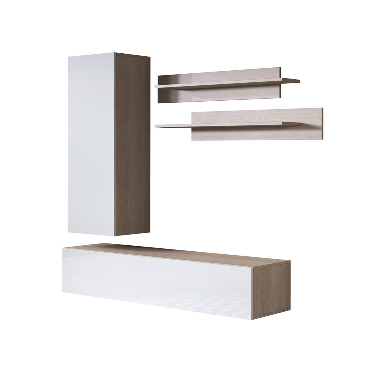 Mobile Da Soggiorno Sonoma E Bianco Finitura Lucida 160cm Luke 4e