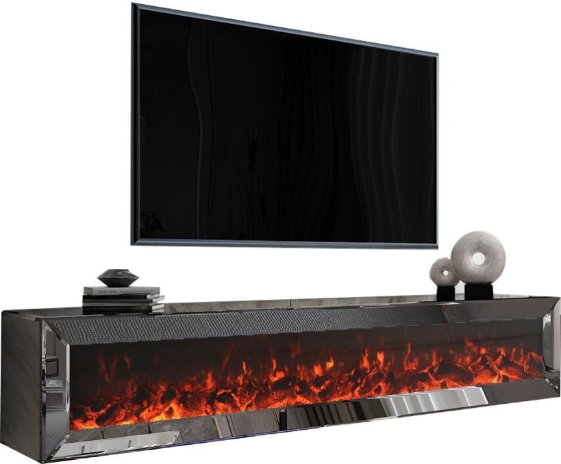 Meuble tv mural design avec cheminée artificielle intégrée en miroir ...