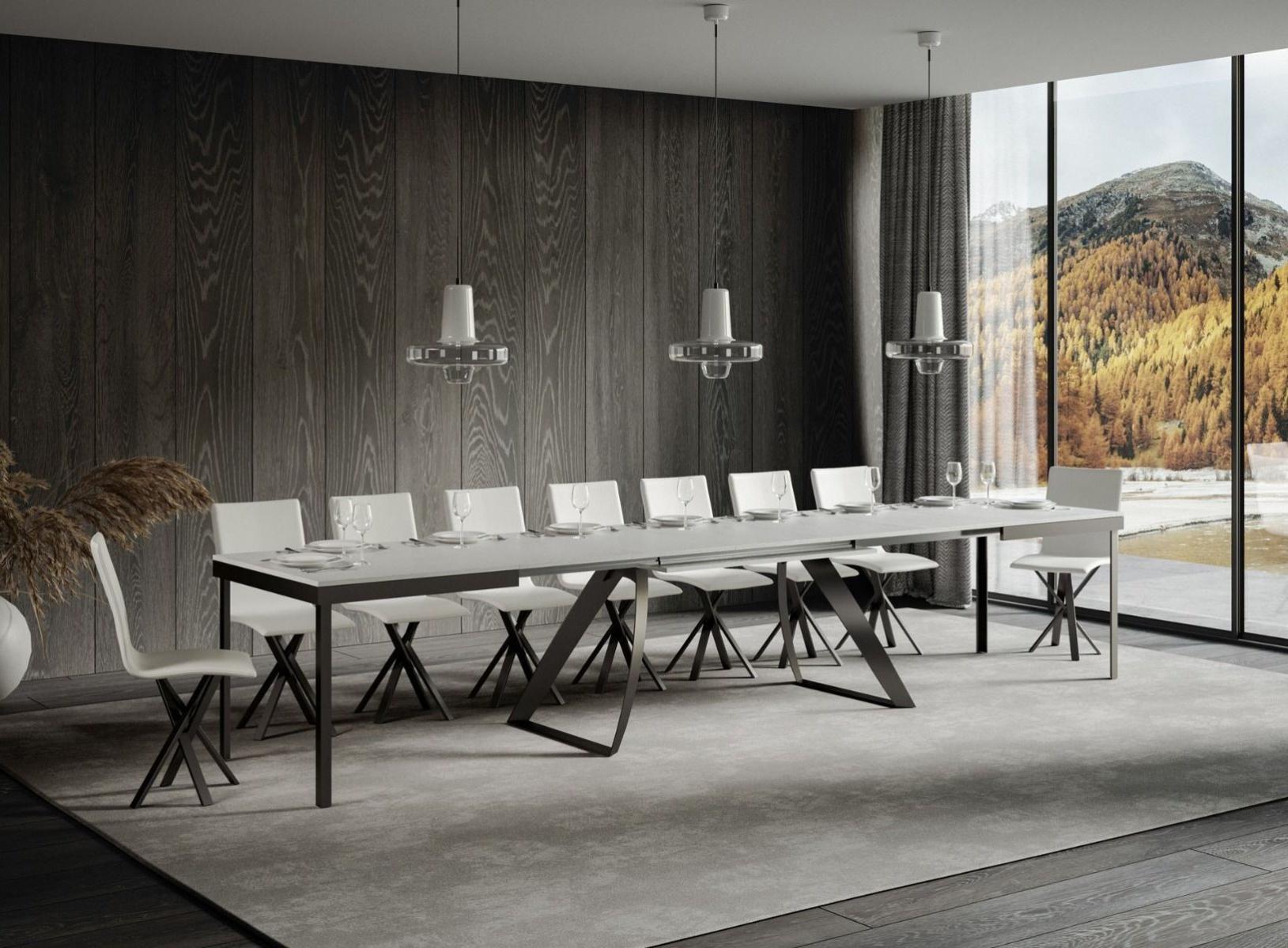 Table extensible design 8 à 20 personnes blanc brillant et pieds métal ...