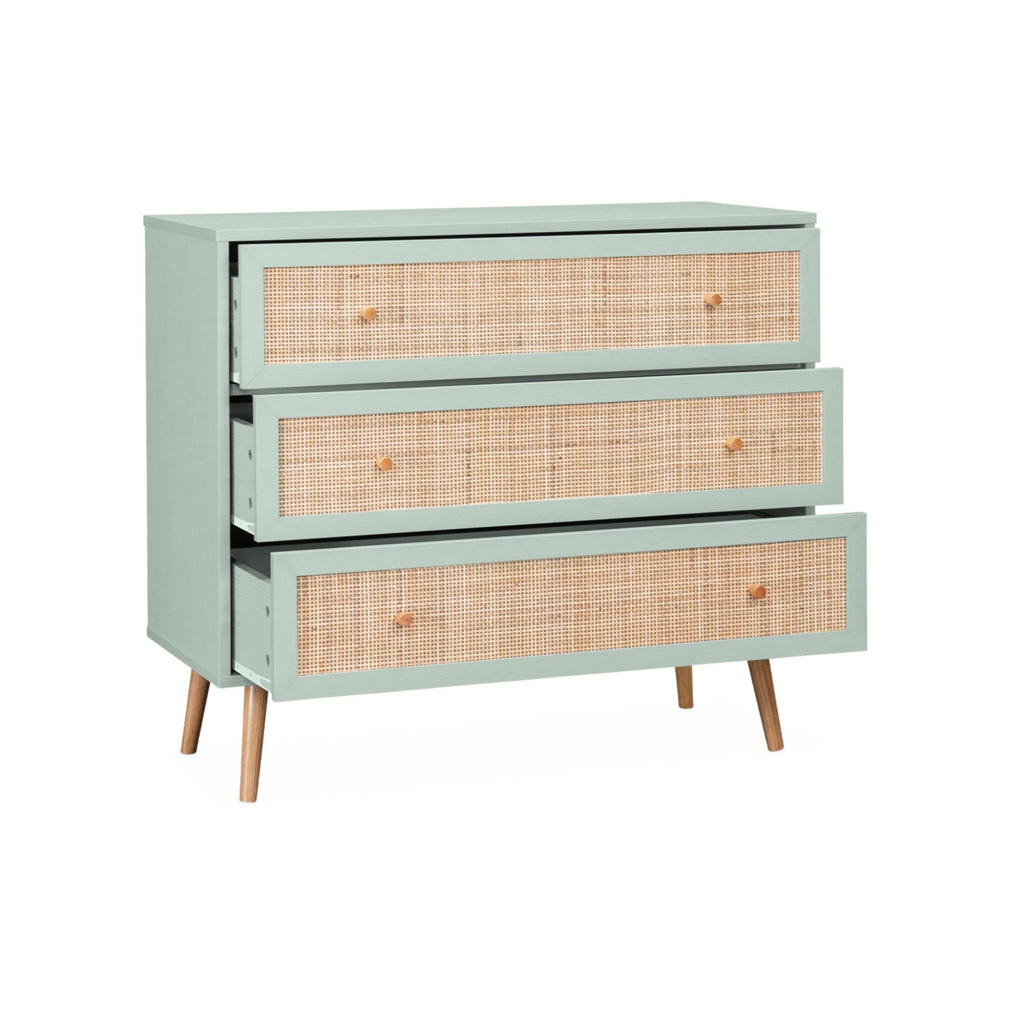 Cómoda verde de madera y caña 90x39x79cm - Bohème - 3 cajones | Leroy ...