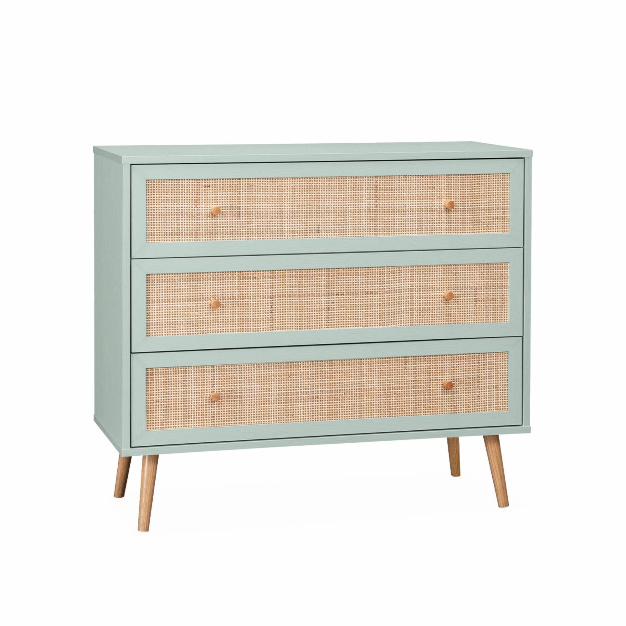 Cassettiera in legno e canna verde celadon 90x39x79cm - Bohème - 3 ...
