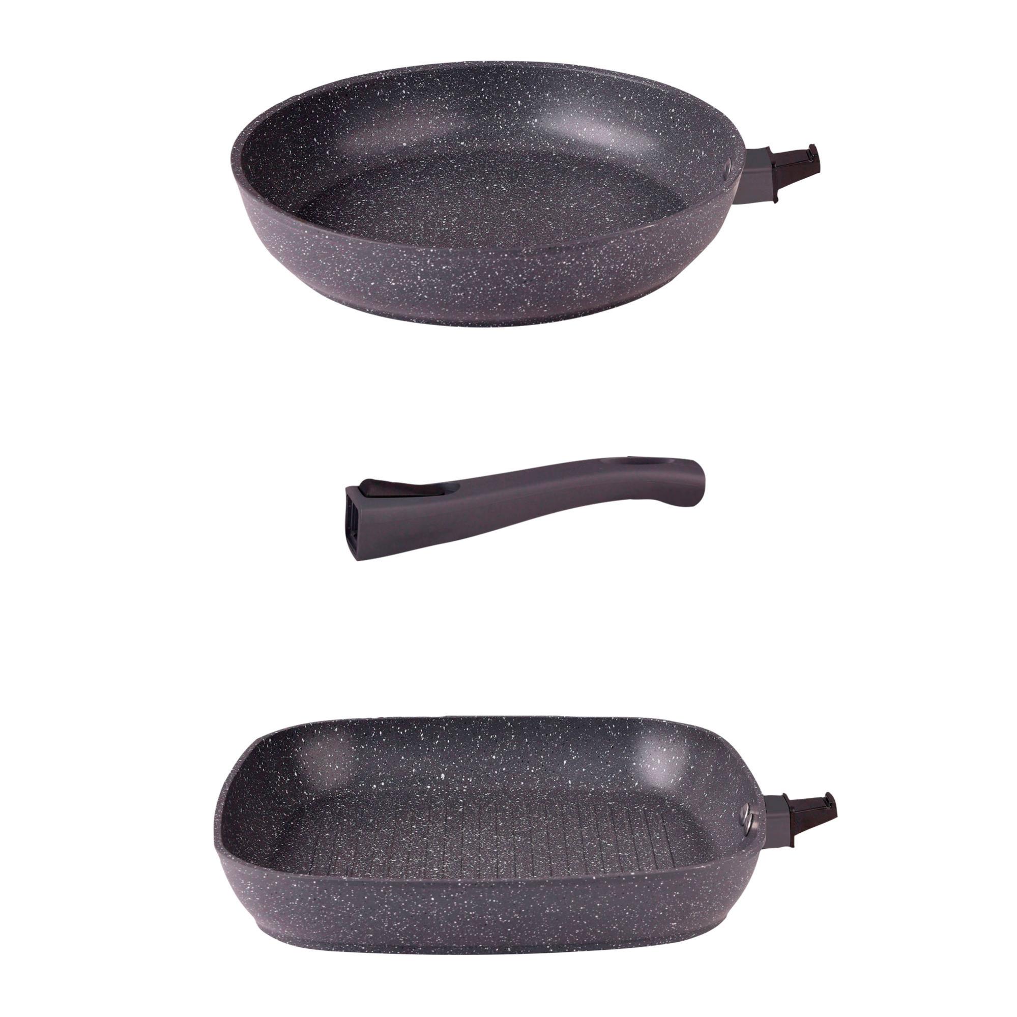 Set Poêle à Frire Ø 24 cm et Poêle Grill Ø 26 cm, Poignée Amovible ...