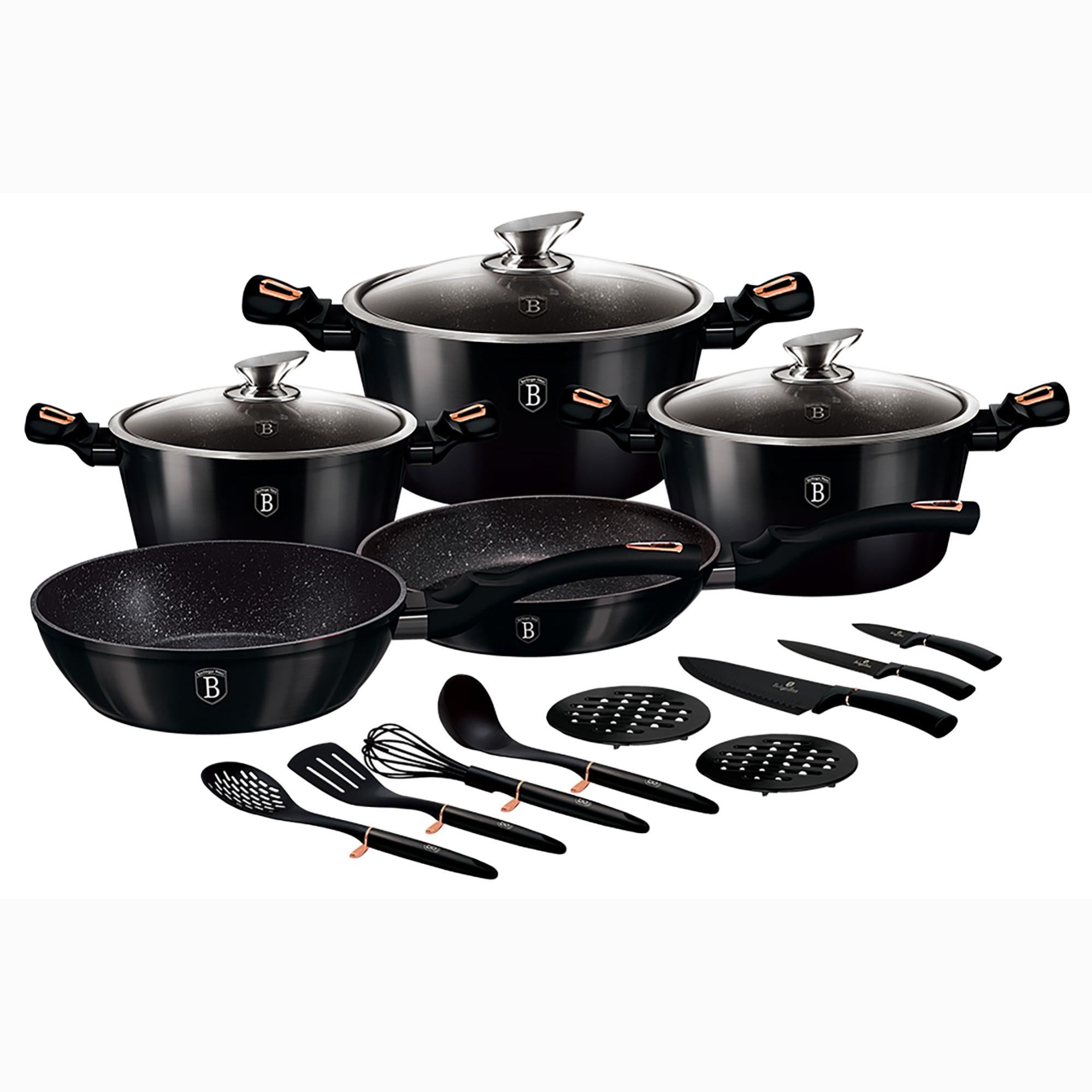 Set di Pentole Induzione 17-Piece Alluminio Antiaderente 3 Casseruoli 2 ...