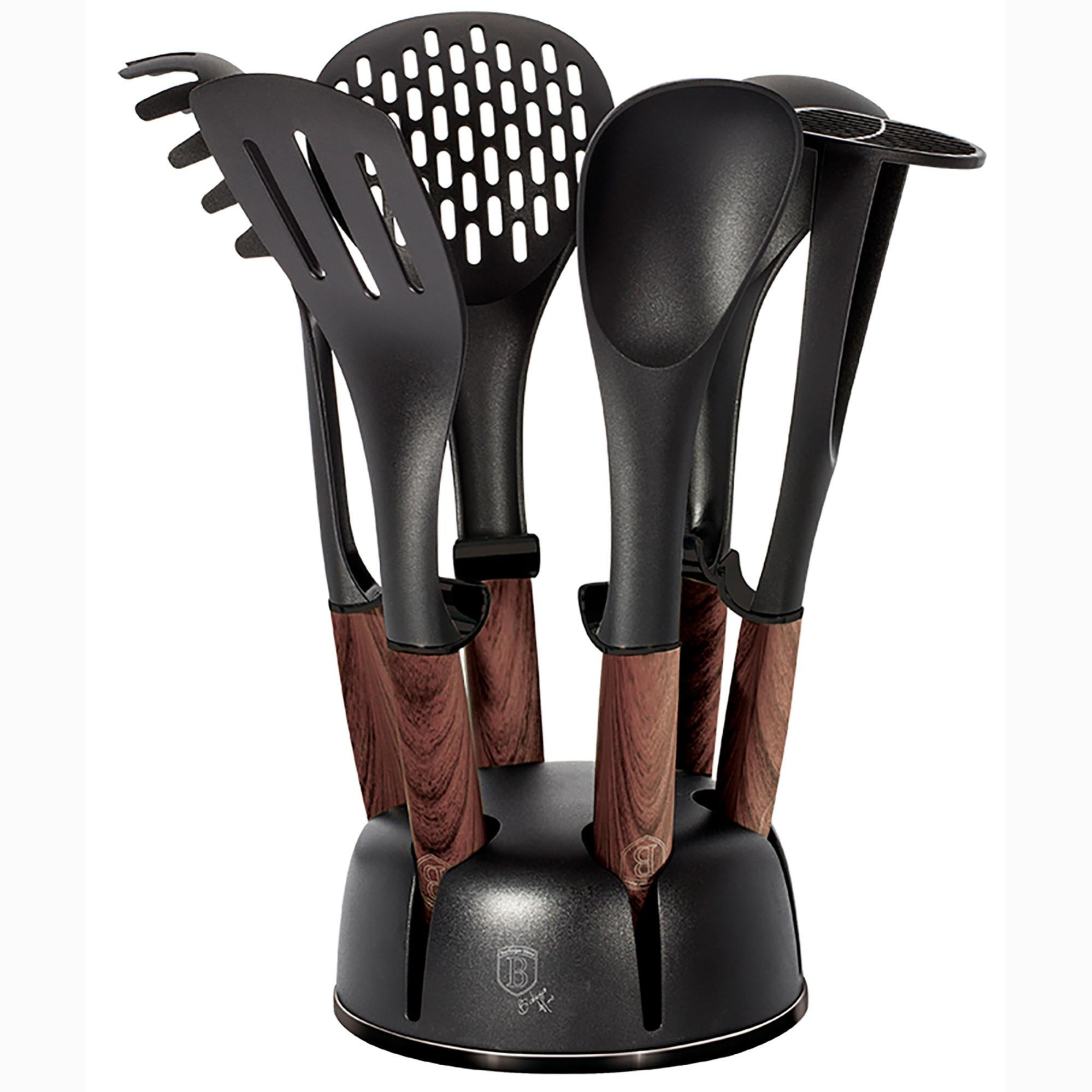 Set di 6 Utensili da Cucina in Nylon + Portautensili 360° Manici ...