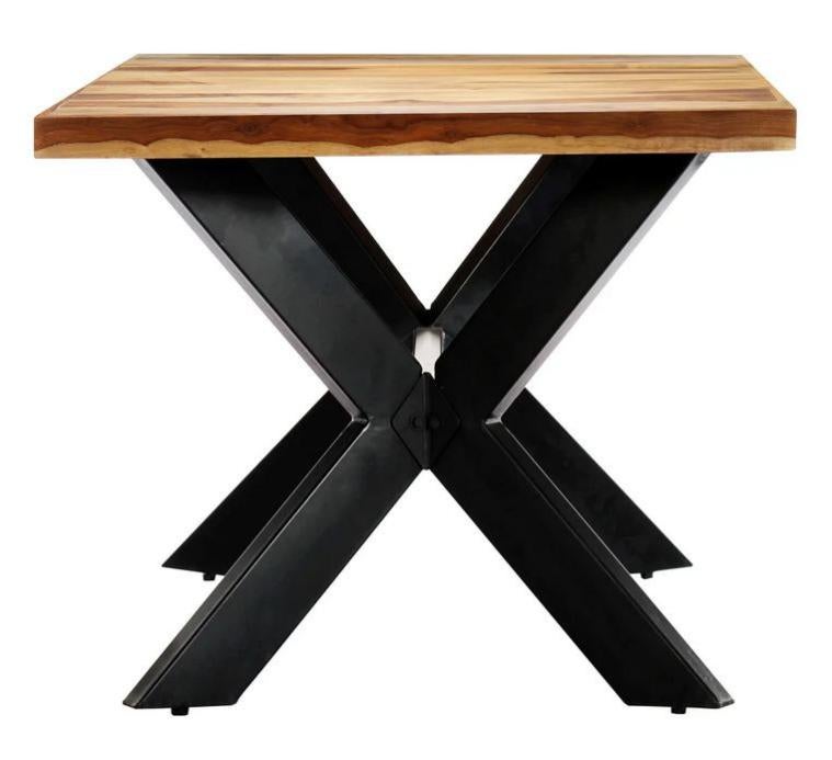 Table à manger sesham massif clair et pieds métal noir Pome 180 cm ...