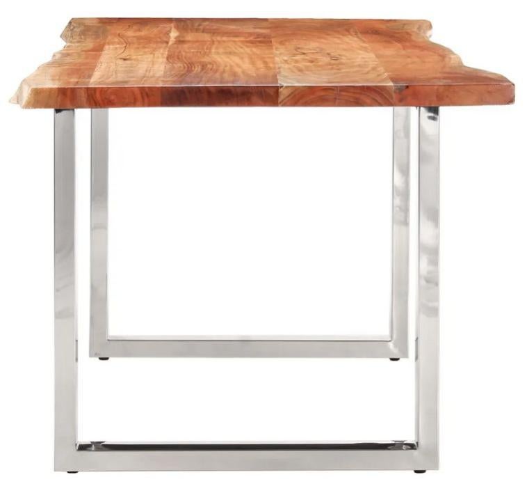 Table à manger acacia massif foncé et pieds métal argenté Sakka 200 cm ...