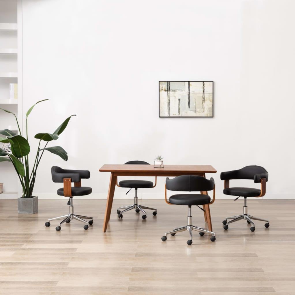 Chaises pivotantes à dîner 4 pcs Noir Bois courbé et similicuir 3 ...