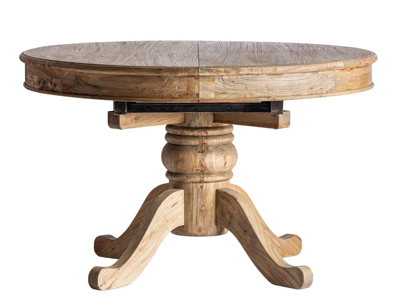 Table à manger ronde à rallonge bois d'orme massif Bukila 125/165 cm ...