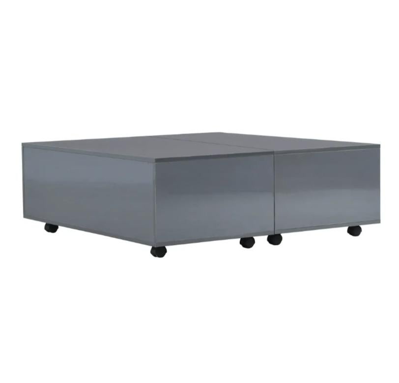 Table basse carrée à roulettes bois gris brillant Bella L 100 | Leroy ...