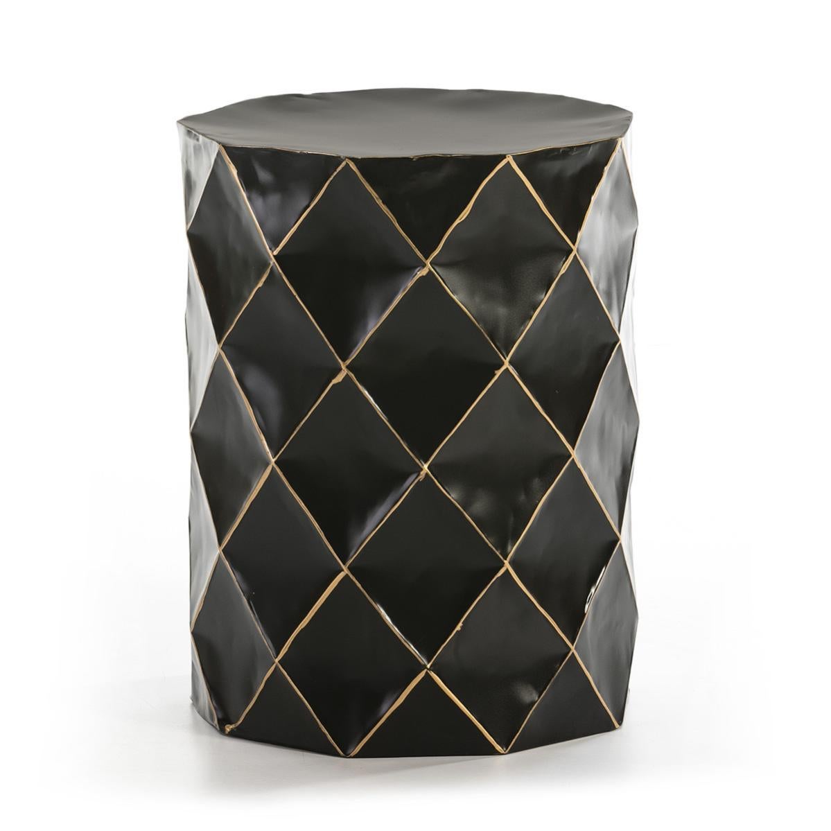Tabouret bas rond métal noir et doré Keita | Leroy Merlin